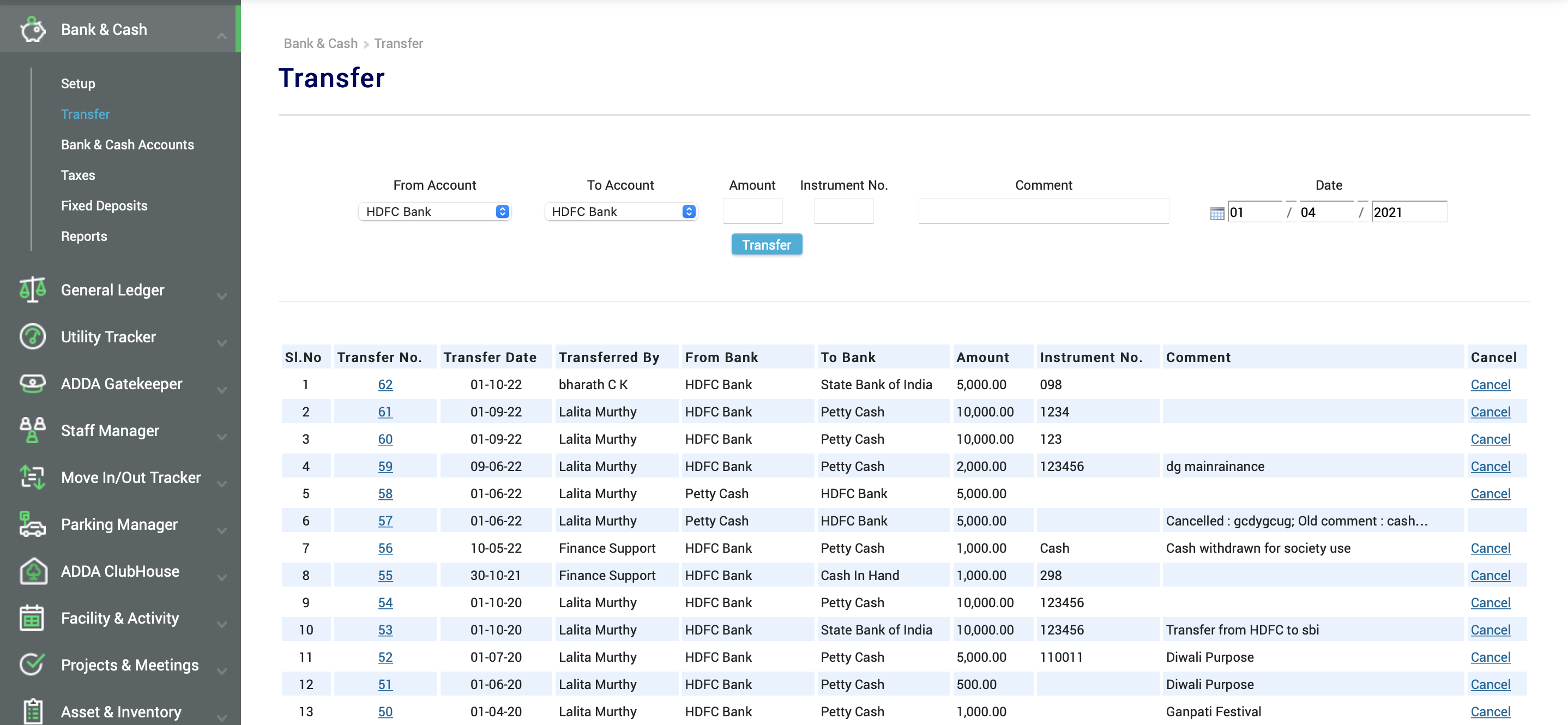 How to view all the Withdrawals or Deposits made in the Bank?