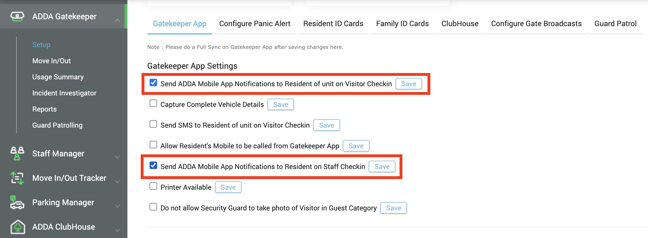 How can Admin enable the option to send ADDA Mobile App Notifications ...