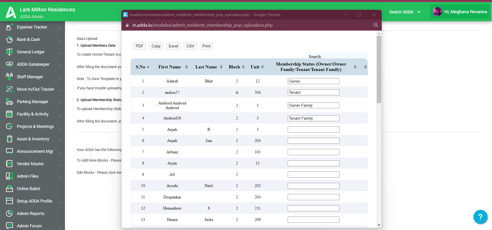 How to upload the membership status of the users in bulk?