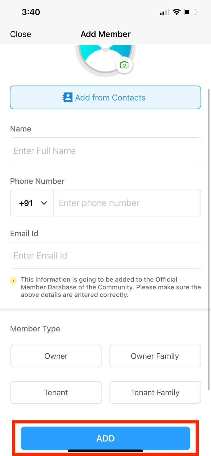 How to add my other unit members (Owner/Tenant) to ADDA using the ADDA App?