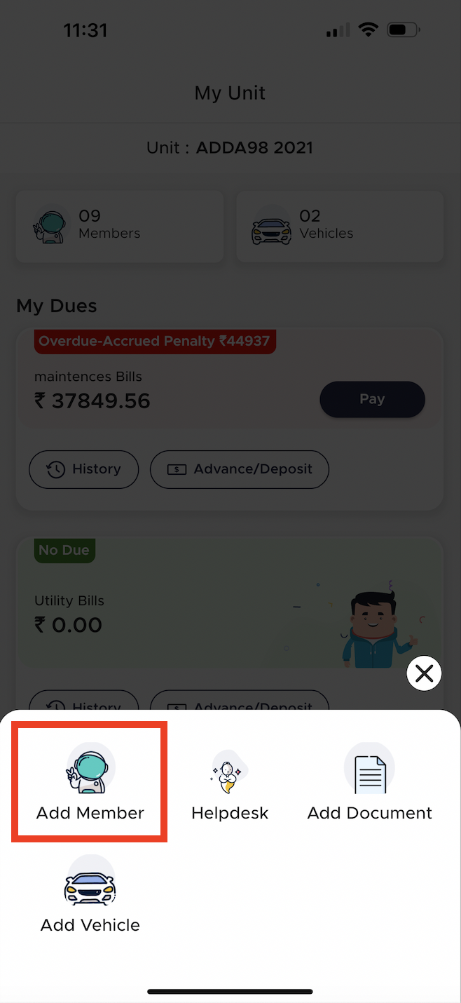How to add my other unit members (Owner/Tenant) to ADDA using the ADDA App?