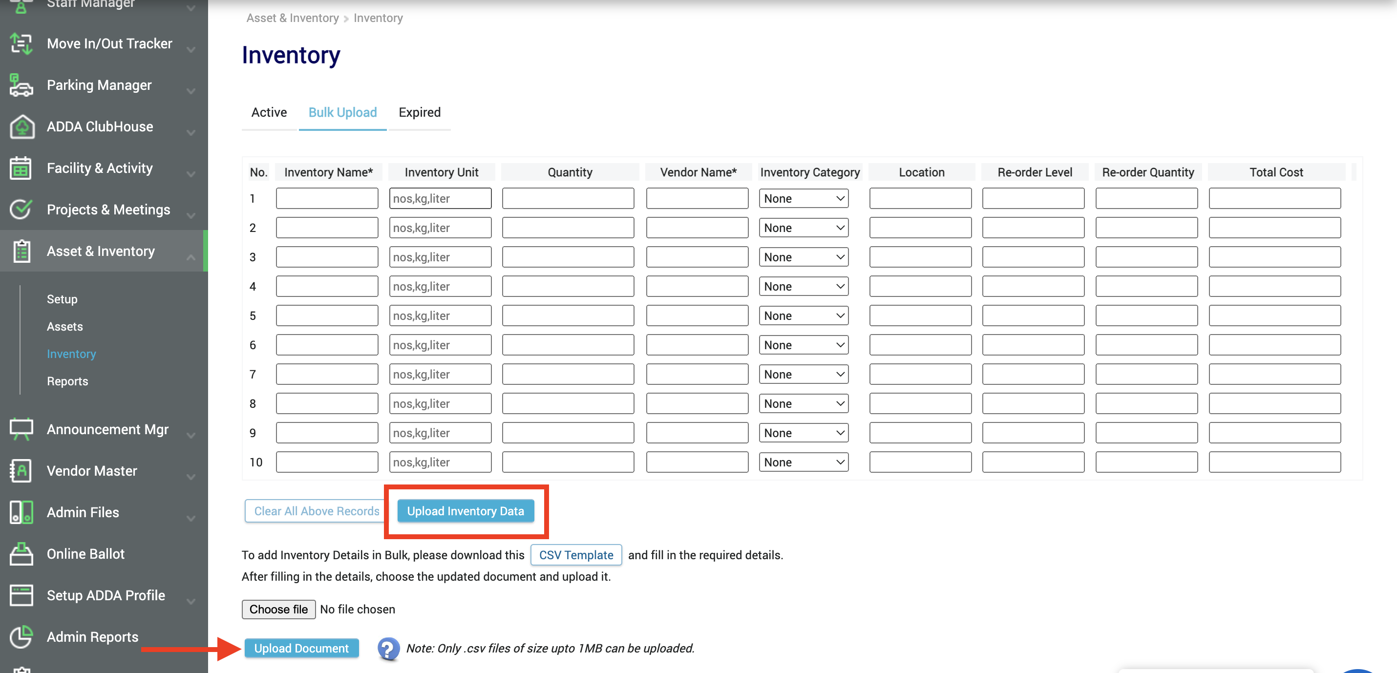 How to upload inventory in bulk?