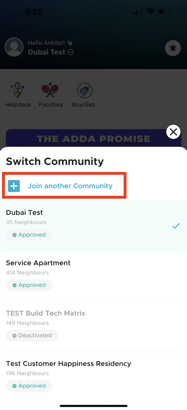 I am already a registered user of an ADDA and how to join another ADDA?