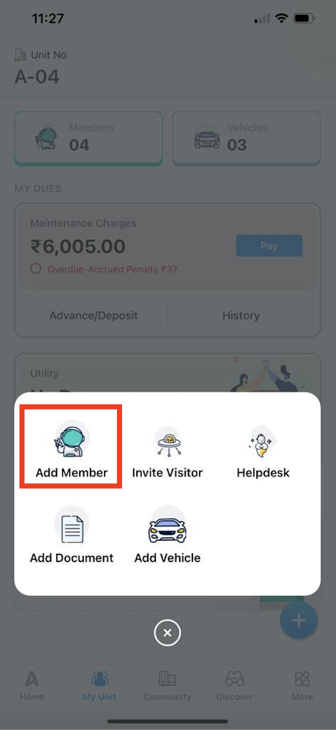 How to add my other unit members (Owner/Tenant) to ADDA using the ADDA App?